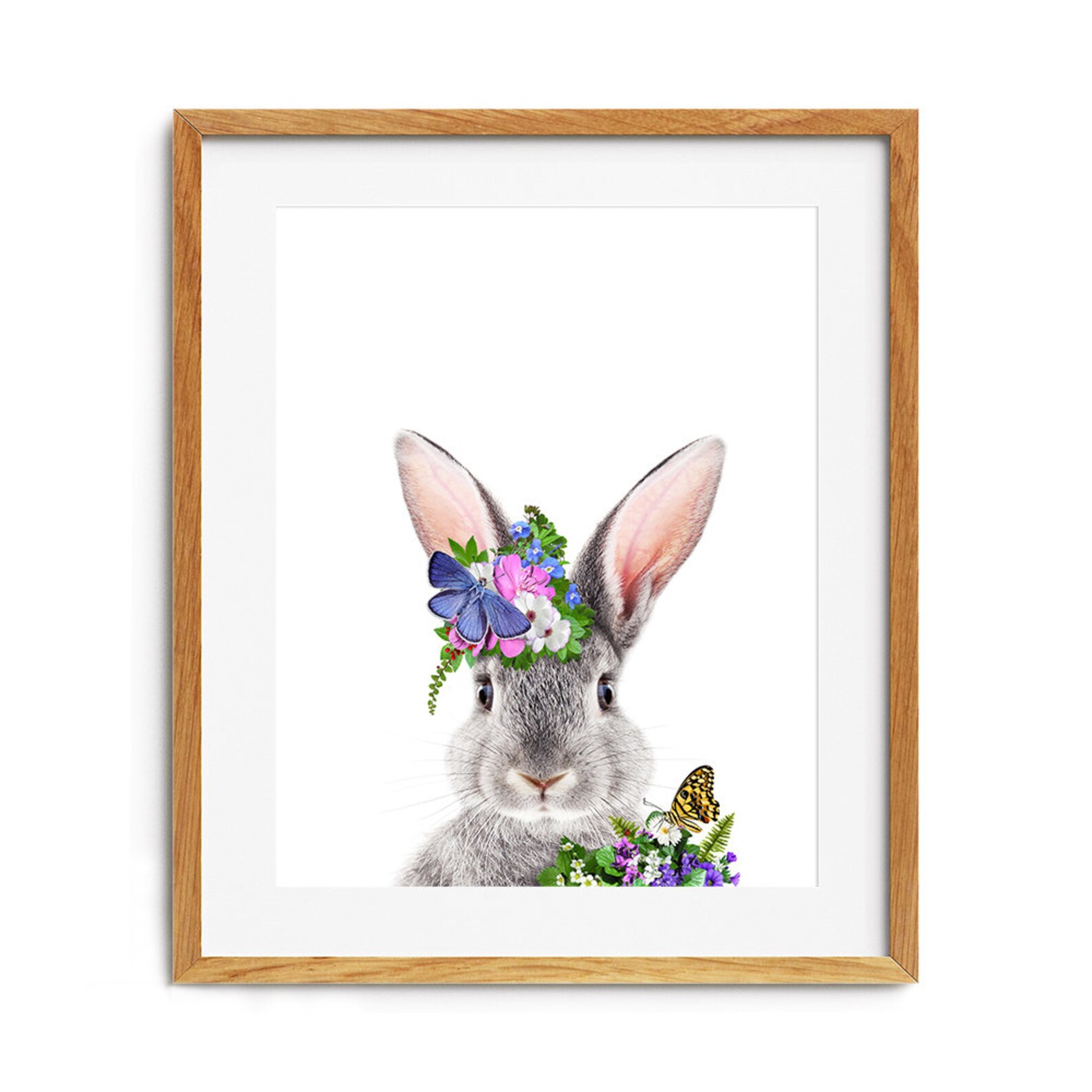 Bunny Print Baby Rabbit Flower Crown Floral Baby Animals | Etsy