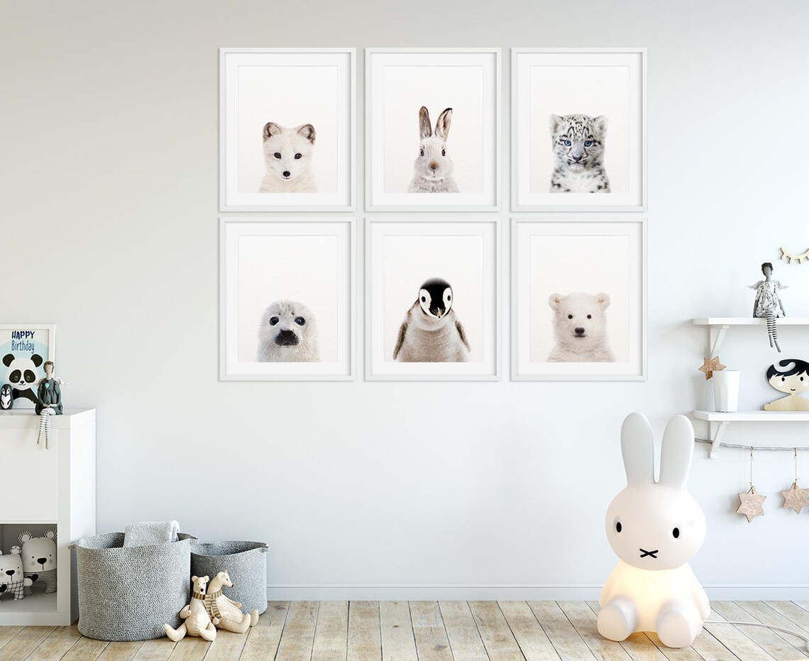 Rabbit Print Woodland Nursery Decor White Bunny Nursery | Etsy