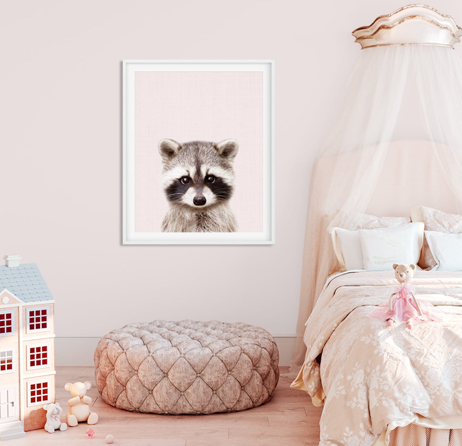 Raccoon Print Woodland Nursery Decor Baby Animals Blush - Etsy