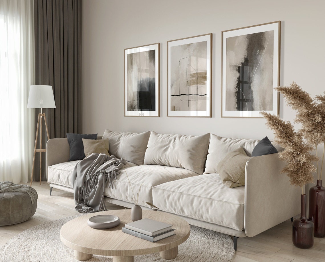 Neutral Abstract Set of 3 Wall Art Prints Line Art Modern - Etsy