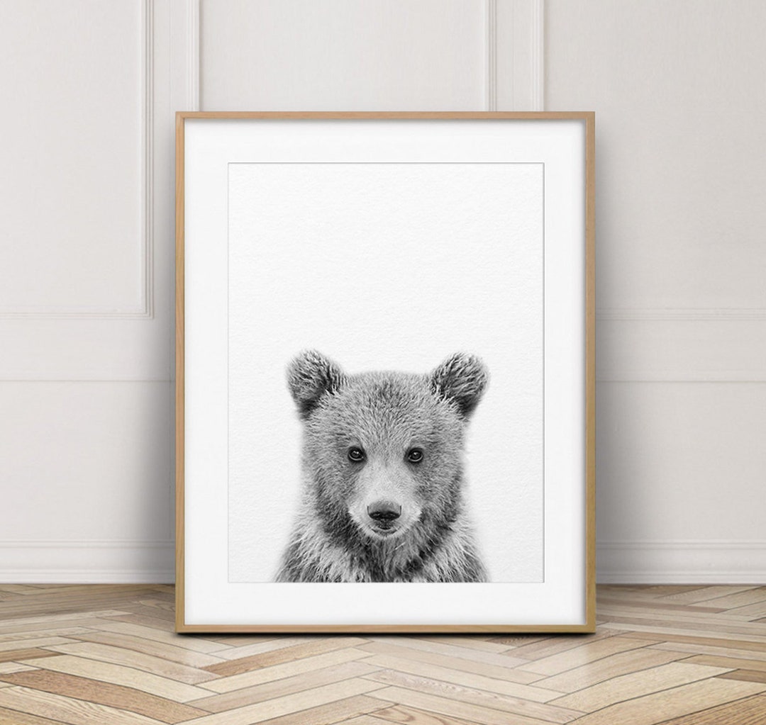 Bear Cub Print, Woodland Nursery Decor, Woodland Animals Art, Black ...