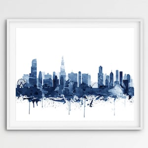 Chicago Skyline Print, Chicago Illinois Cityscape, Chicago Watercolor ...