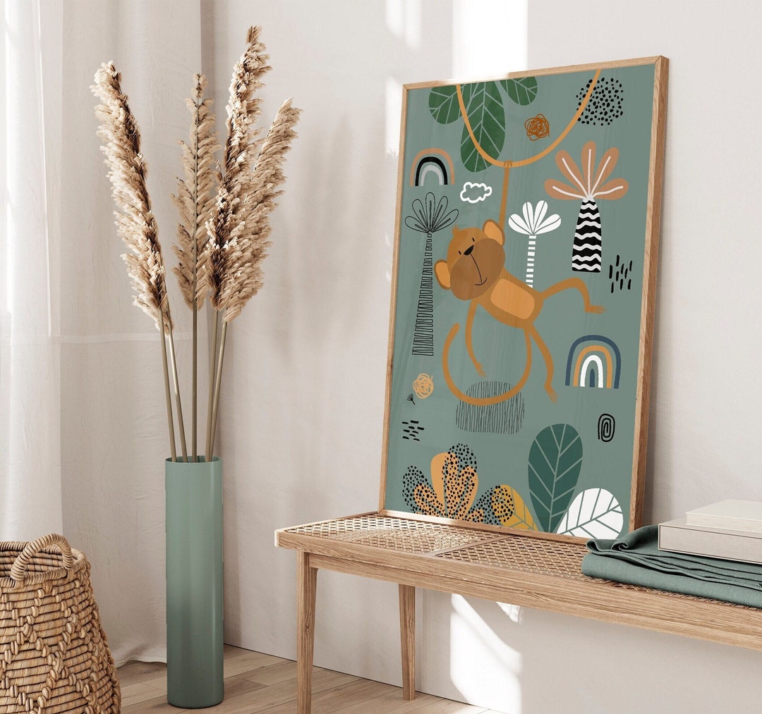Boho Nursery Wall Art, Monkey Print, Safari Animal Print, Boho Nursery ...