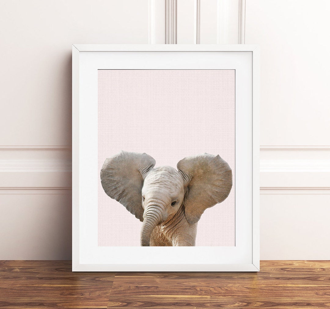 Elephant Print, Pink Nursery Decor, Baby Animals, Safari Animal Prints ...
