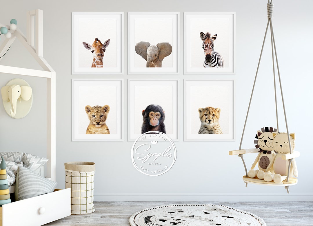 Safari Nursery Decor, Baby Animals Set 6, Lion Zebra Elephant Giraffe ...