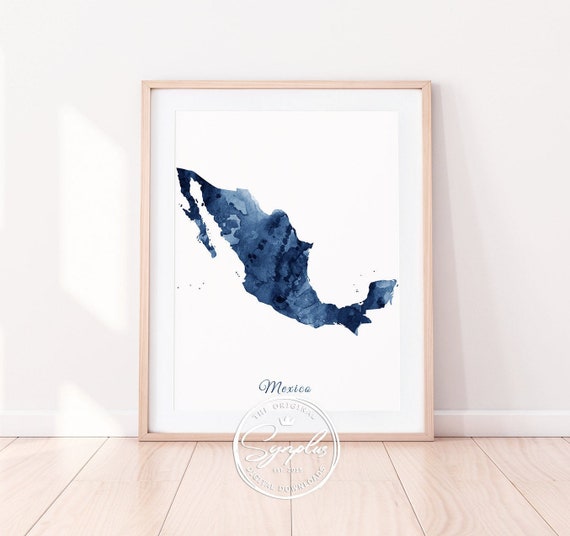 Mexico Map Print Mexico Wall Art Mexico Watercolor Deep | Etsy
