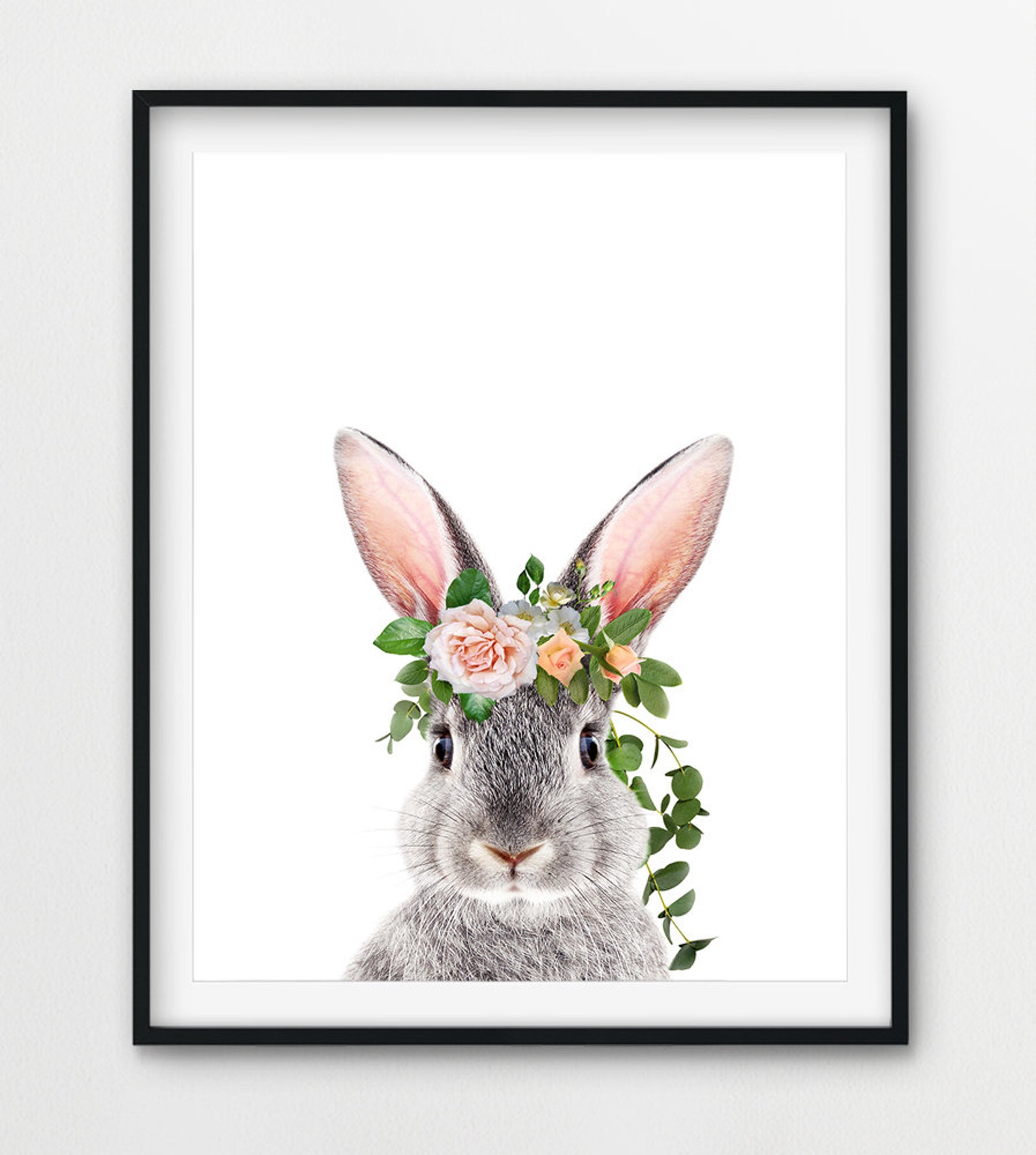 Bunny Rabbit Print Rabbit Flower Crown Nursery Wall Art | Etsy