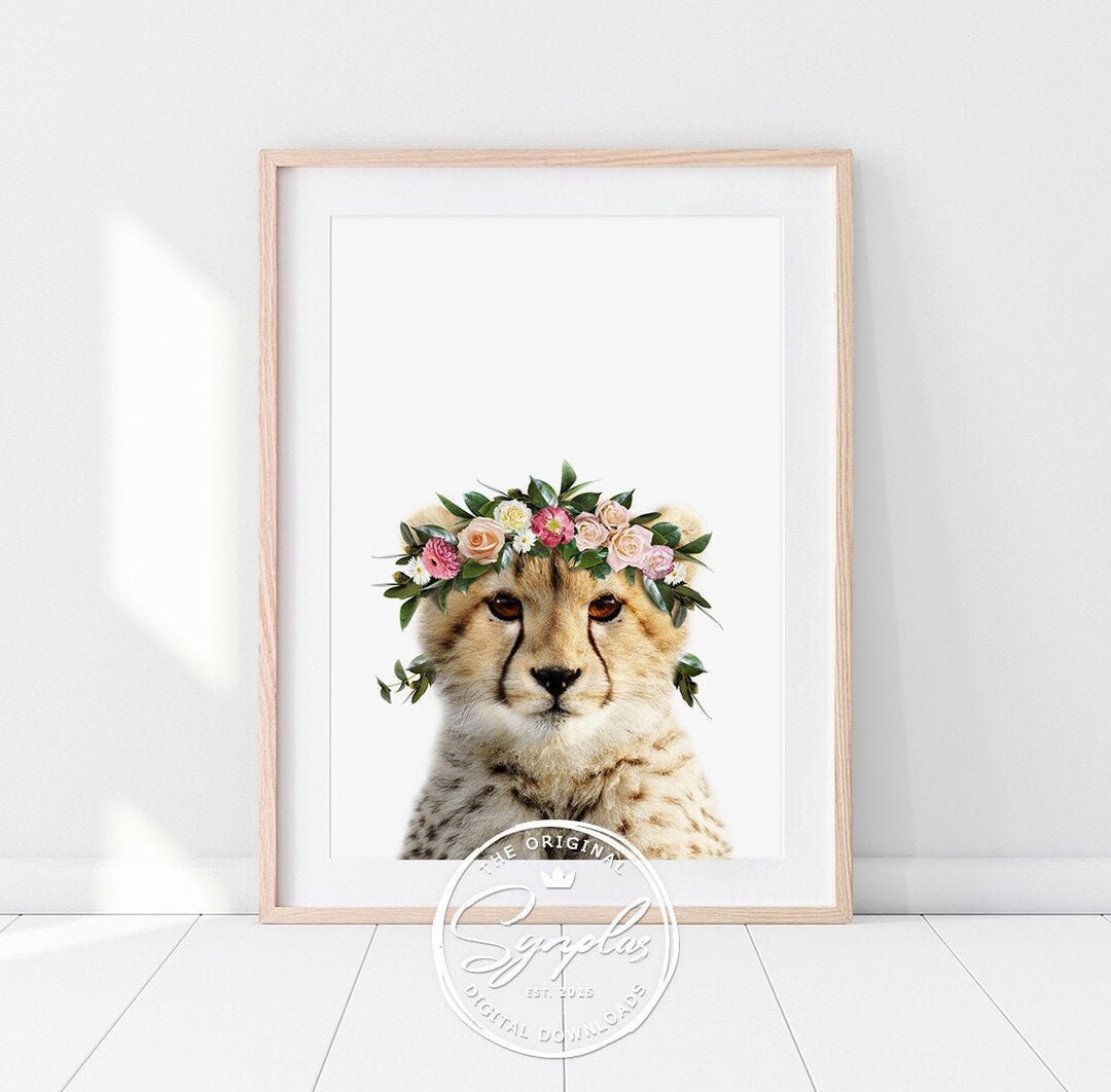Baby Cheetah Print, Flower Crown, Nursery Animal Prints, Baby Animals ...