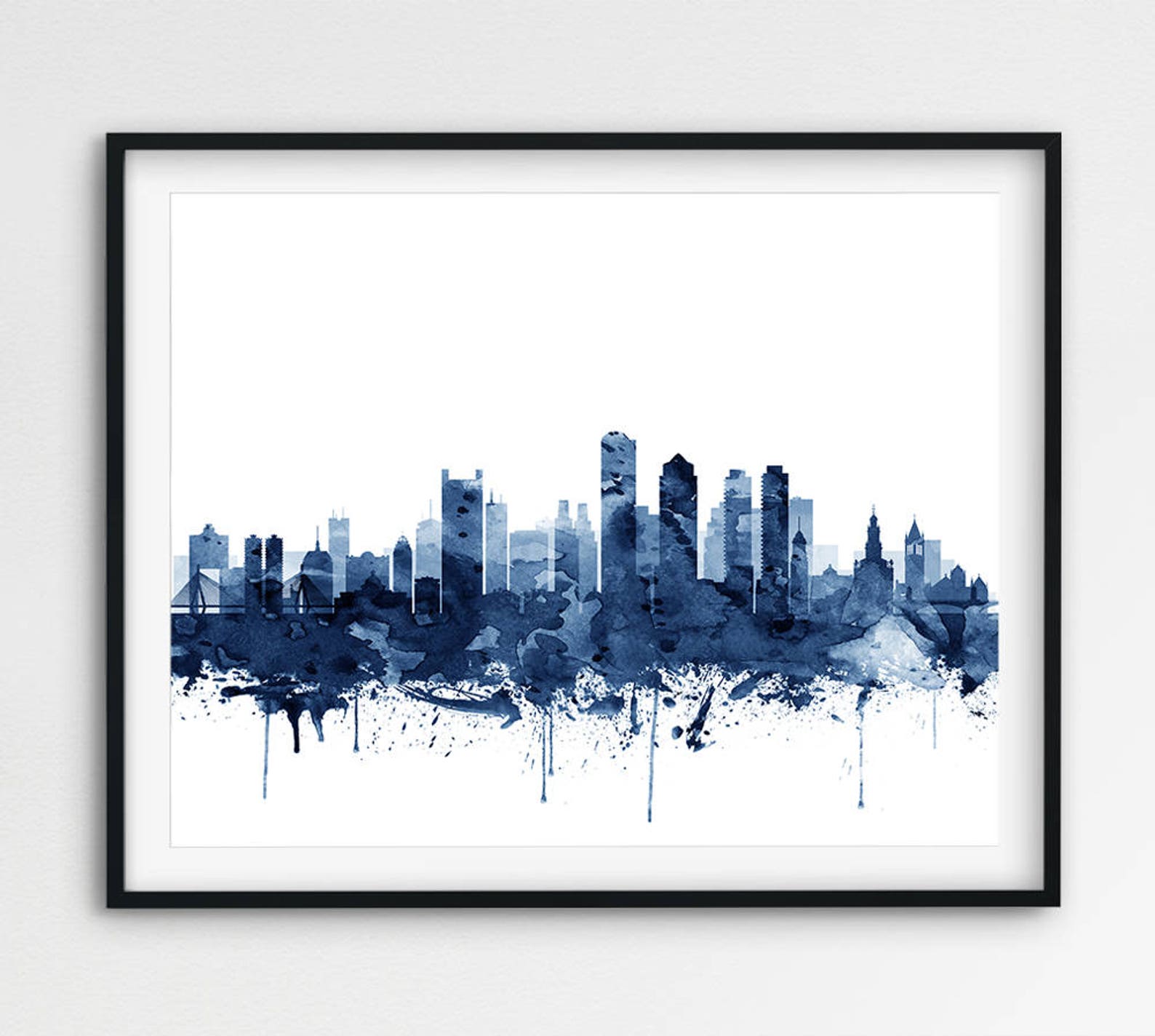 Boston Skyline Print, Boston Massachusetts Cityscape, Boston Watercolor ...