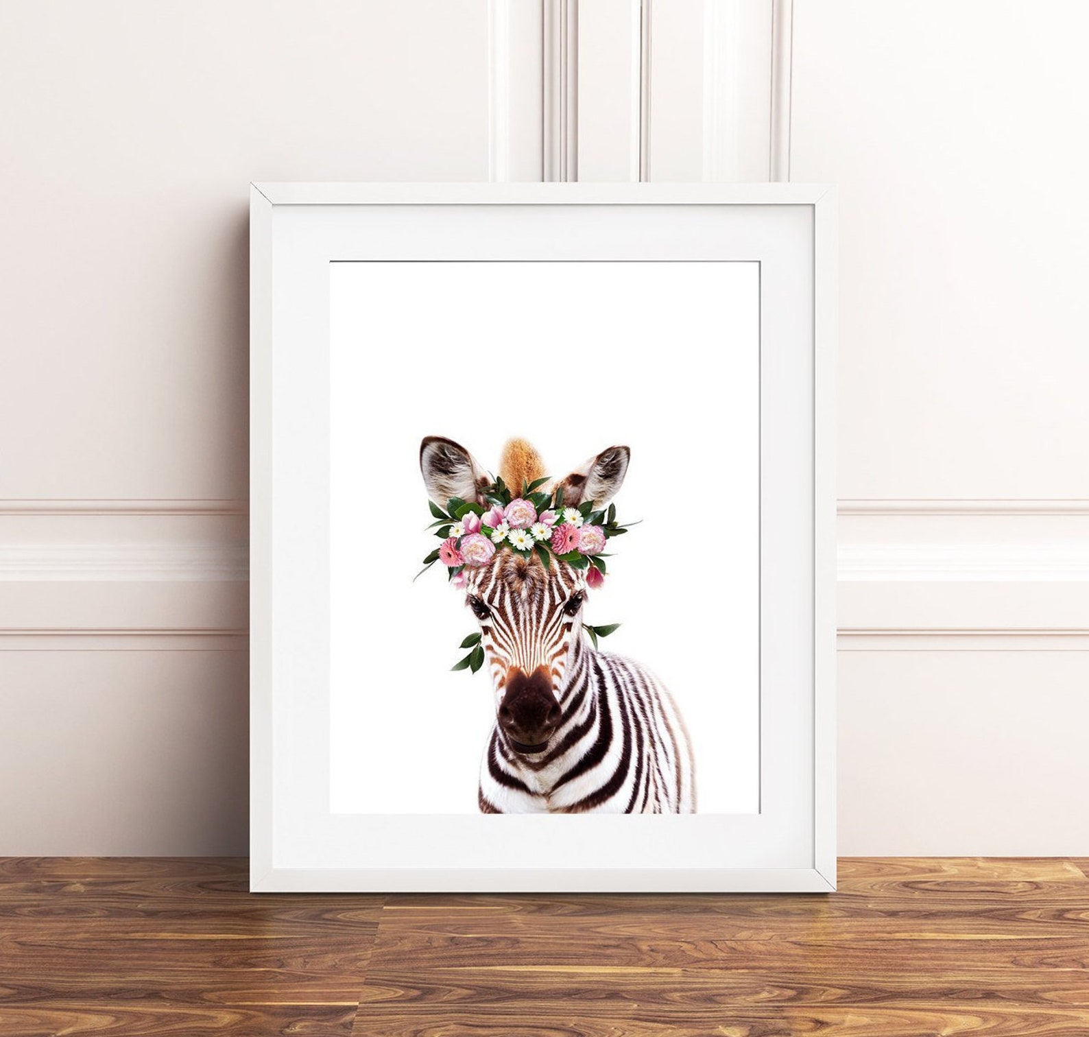 Baby Zebra Print, Flower Crown, Baby Animals, Safari Nursery Decor ...