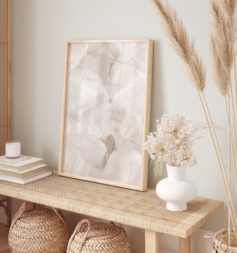 Set of 3 Abstract Print, White Beige Brush Strokes Wall Art, Neutral ...