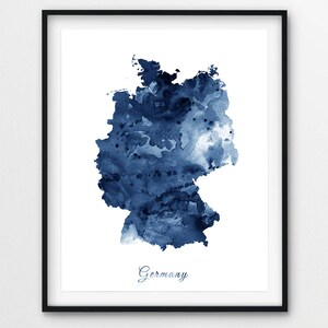 Germany Map Print, Germany Wall Art, Germany Watercolor Blue, Germany ...