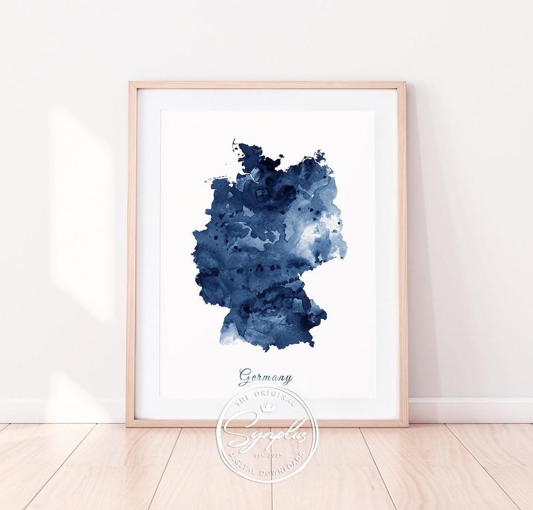 Germany Map Print, Germany Wall Art, Germany Watercolor Blue, Germany ...