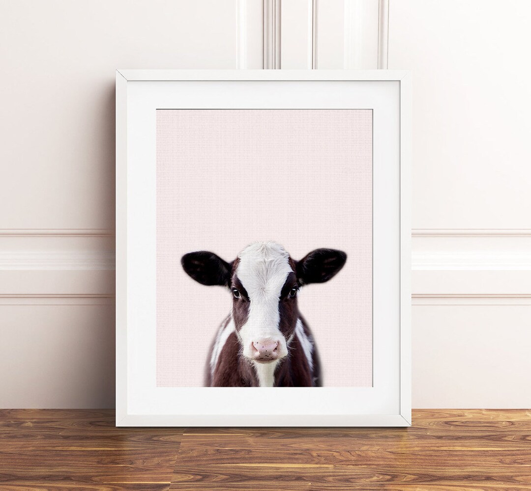 Baby Cow Print, Pink Nursery Wall Art, Farm Animal Prints, Nursery ...