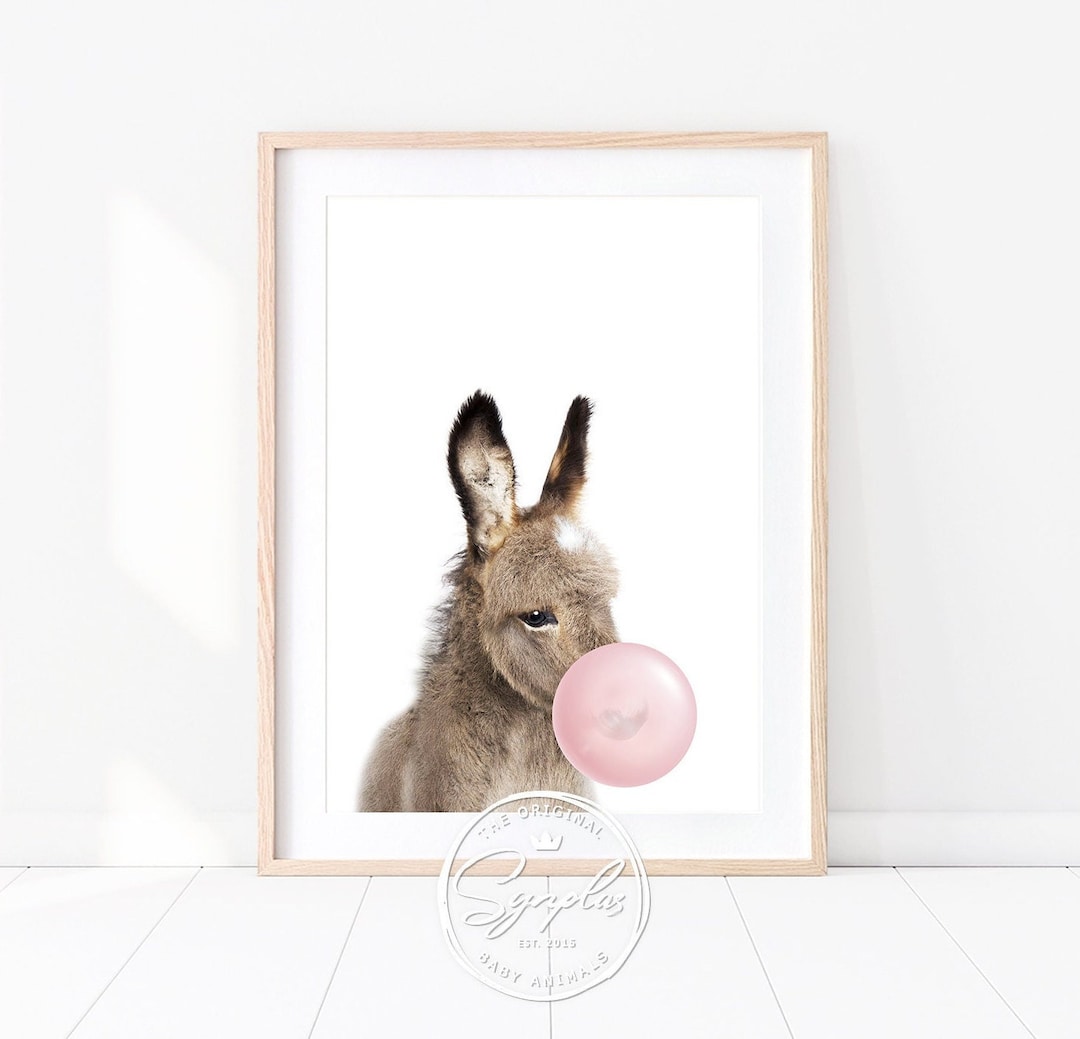 Baby Donkey With Bubble Gum Print, Baby Donkey Blowing Bubble Gum ...