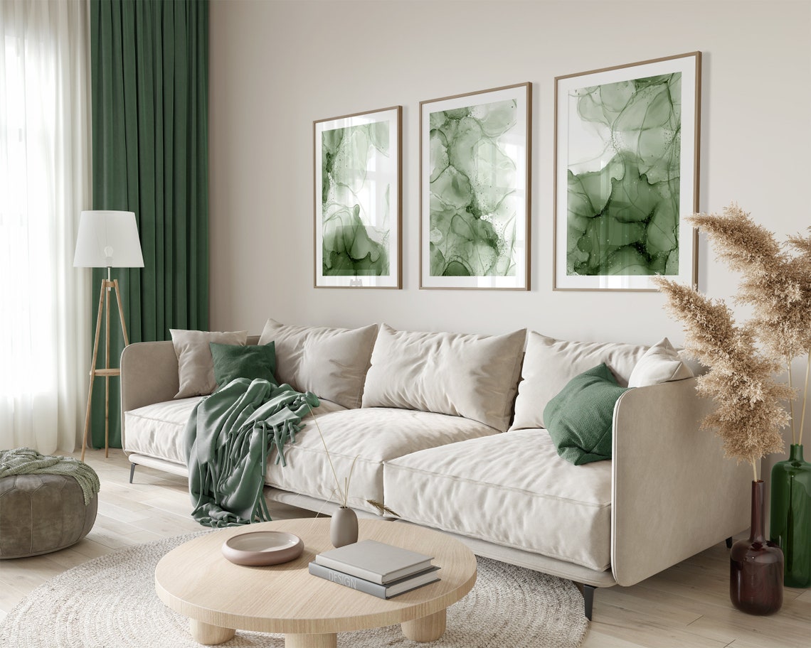 Sage Green Abstract Prints, Sage Green Wall Art, Set of 3 Prints ...