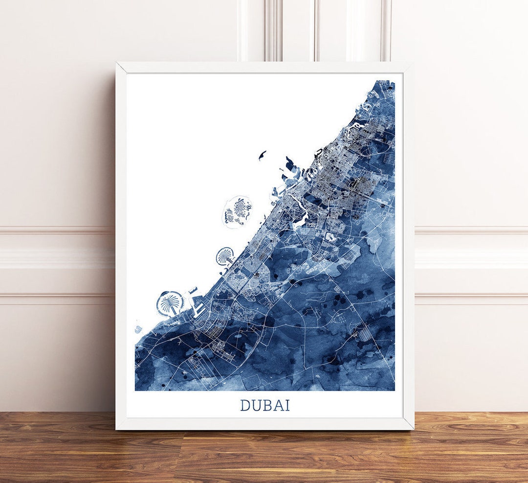 Dubai Map Print, Dubai City Street Map Poster, Dubai Watercolor Blue ...
