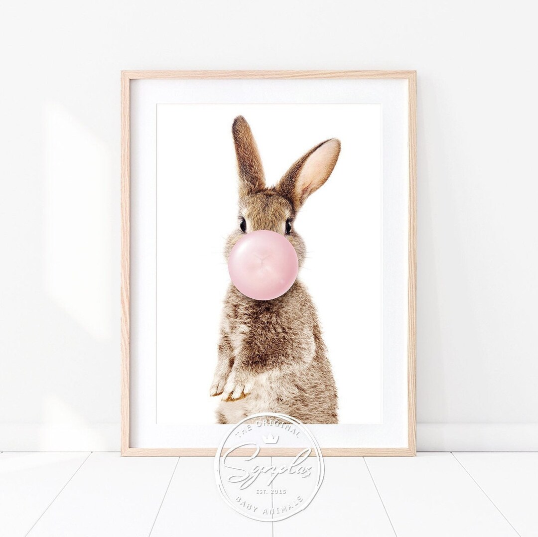 Brown Bunny With Bubble Gum Print, Baby Rabbit Blowing Bubble Gum ...