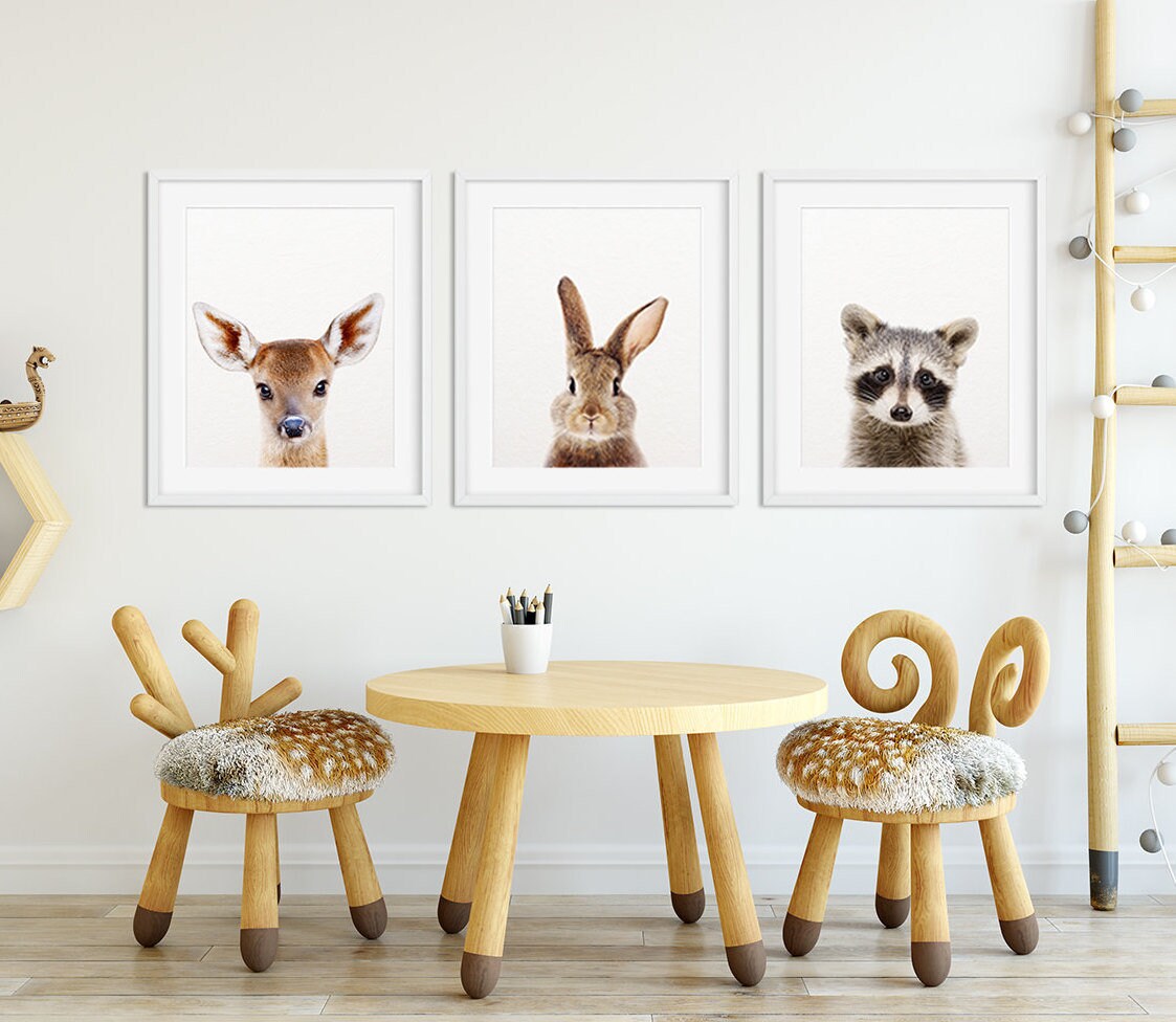 Woodland Nursery Decor Baby Animals Set of 3 Bunny Deer | Etsy