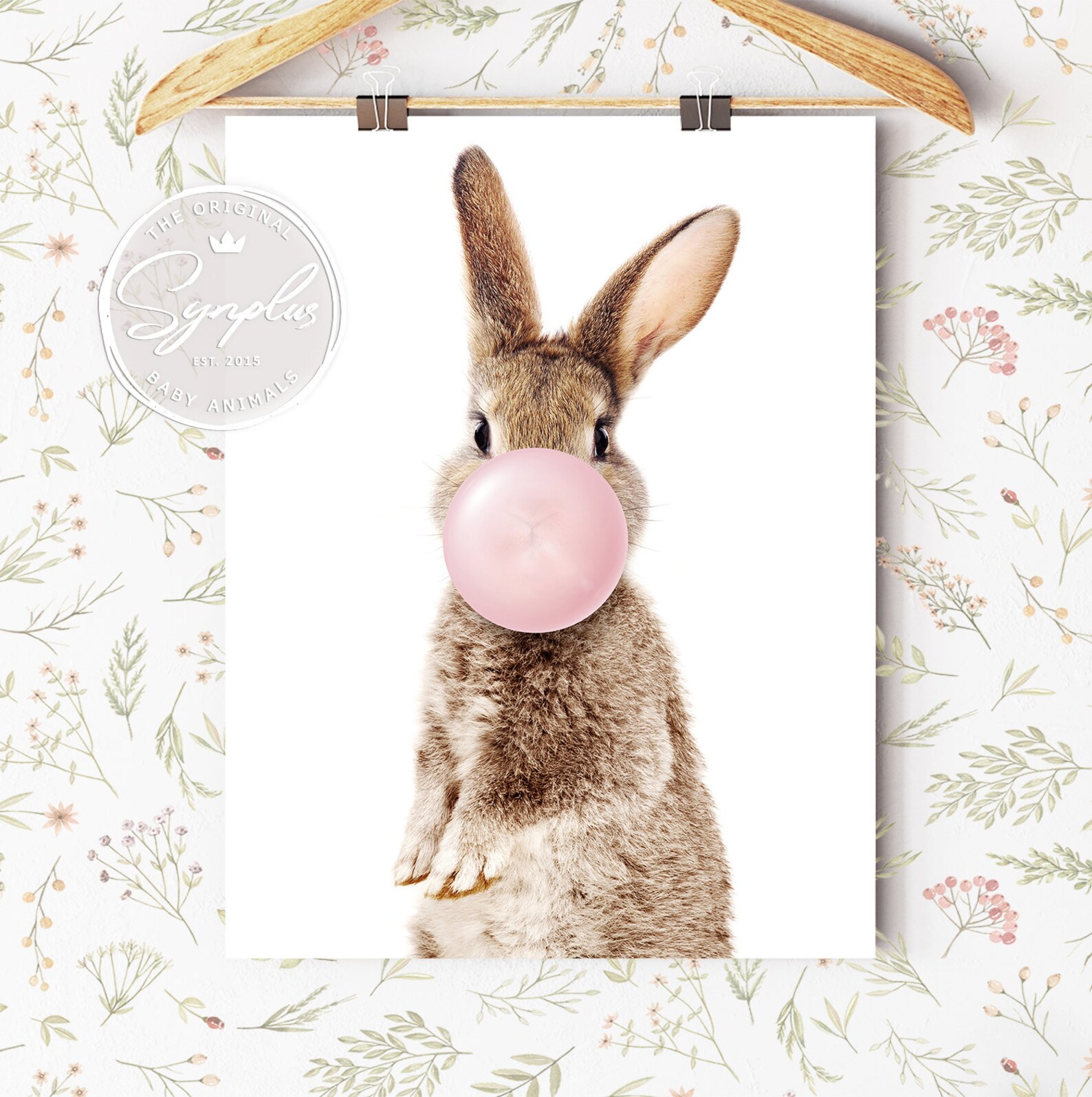 Brown Bunny With Bubble Gum Print Baby Rabbit Blowing Bubble | Etsy