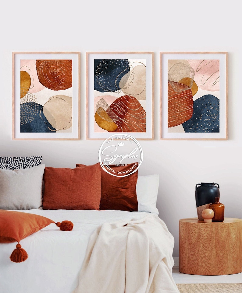 Abstract Wall Art Prints Set of 3 Watercolor Terracotta | Etsy