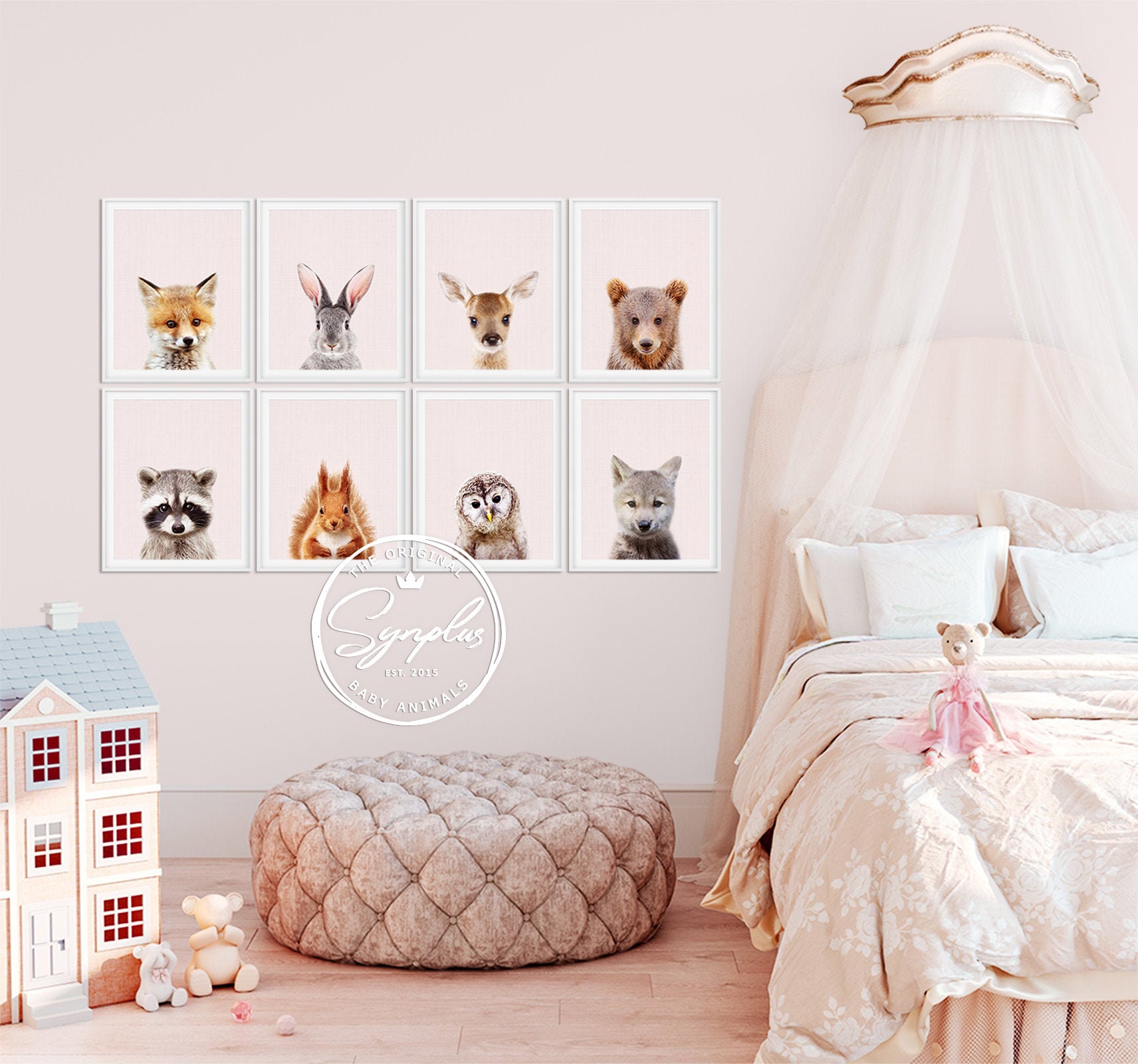 Rabbit Print Set of 2 Bunny Prints Pink Nursery Wall Art | Etsy