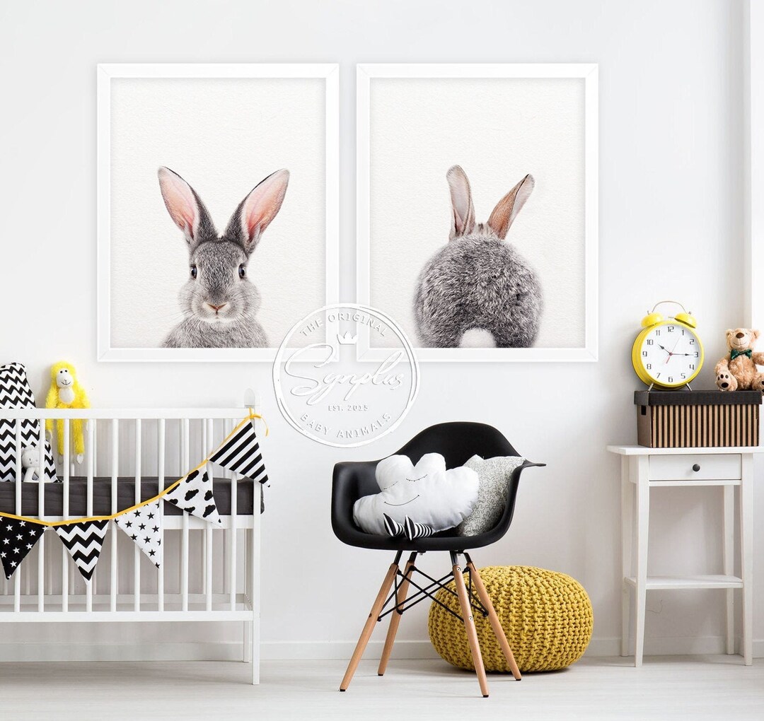 Set of 2 Bunny Print, Rabbit Print, Nursery Art, Woodland Animals ...