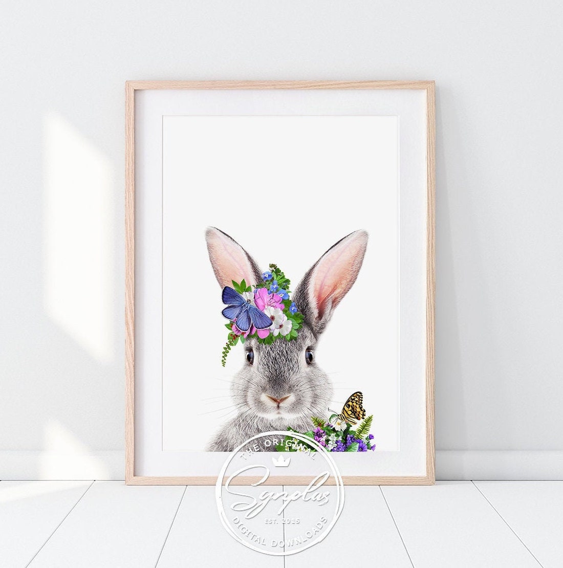 Bunny Print Baby Rabbit Flower Crown Floral Baby Animals | Etsy