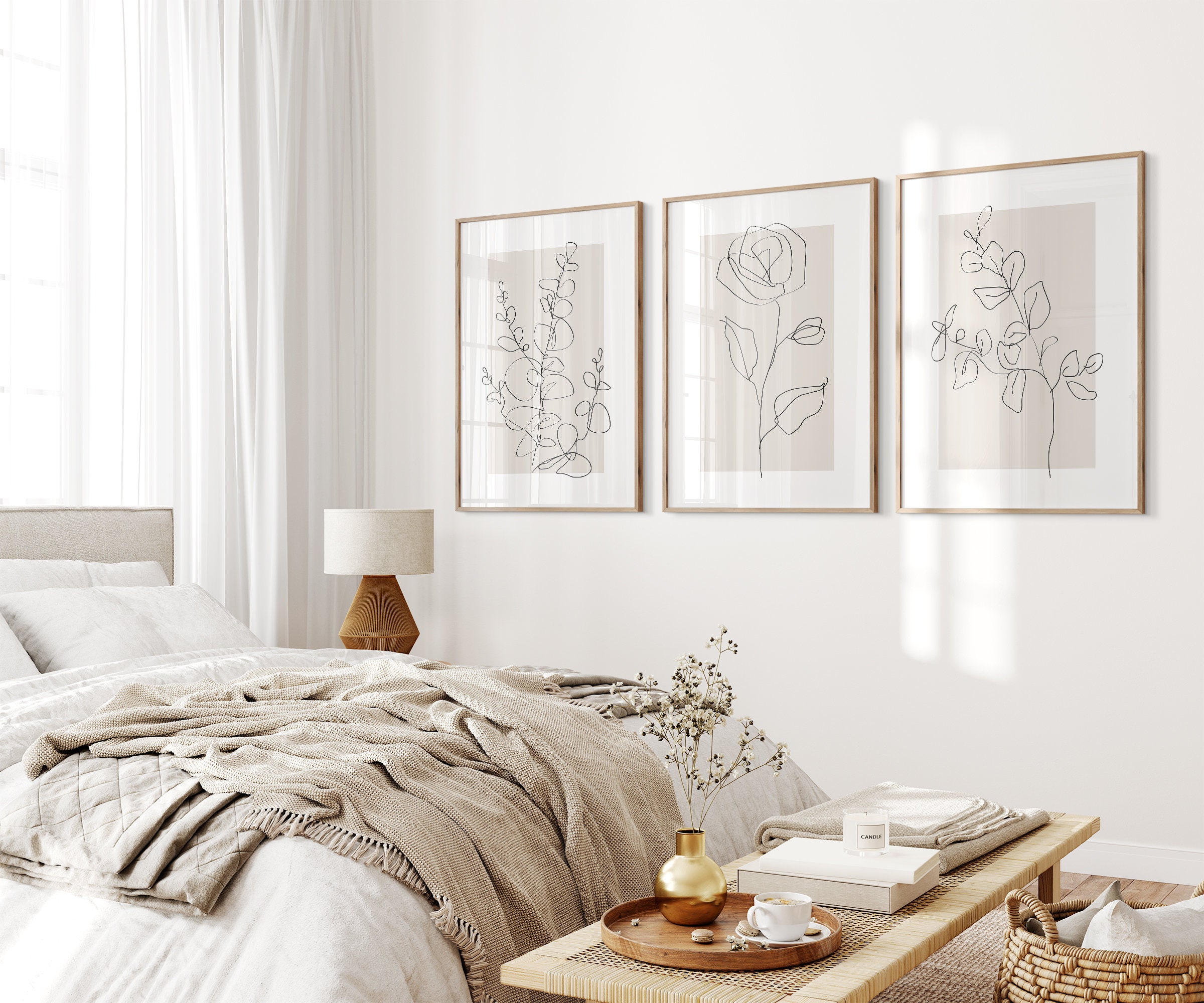 Neutral Wall Art Prints Botanical Line Art Set of 3 Beige - Etsy
