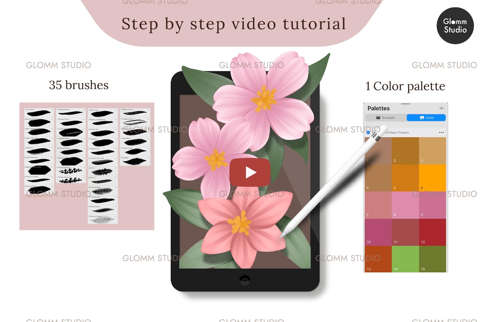 Procreate Glomm Magic Flower Brush Set: 35 Single Stroke Brushes - Etsy