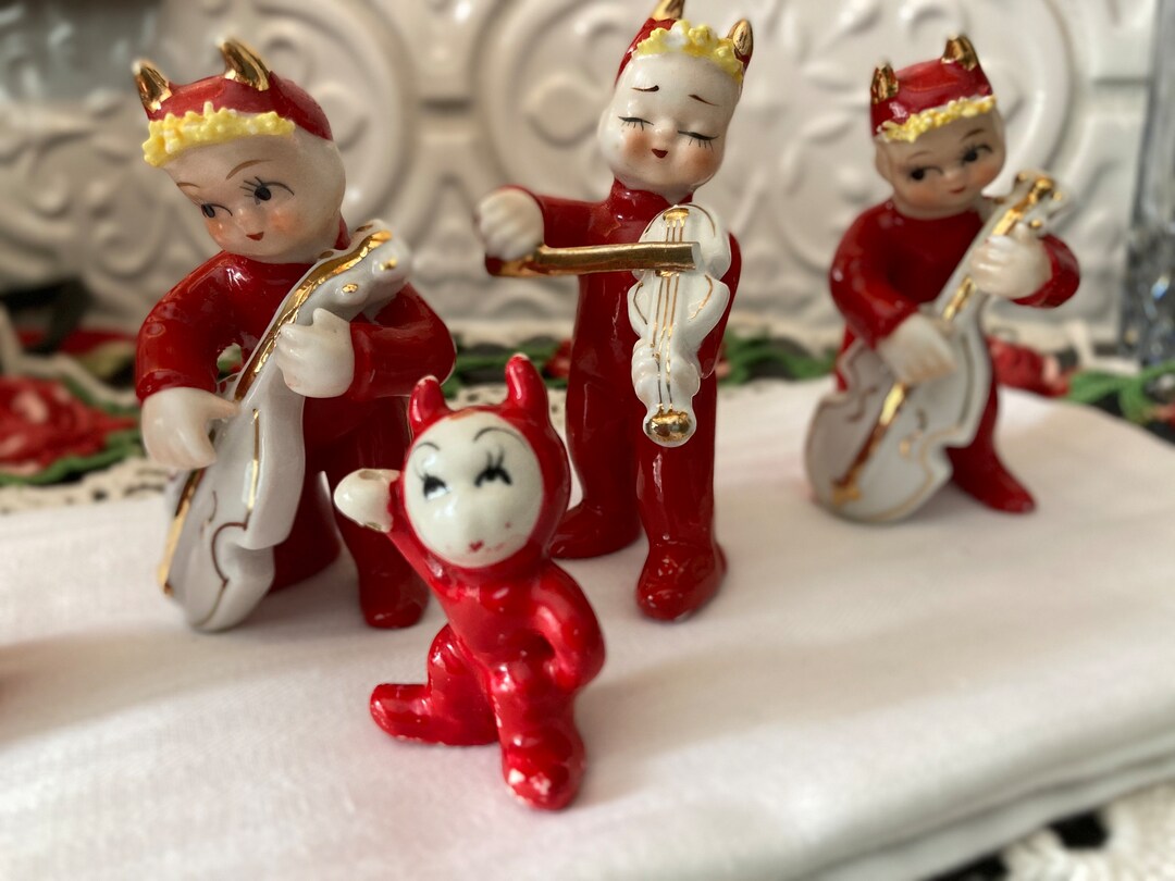 Cutest Little Devils...lol...set of Five 5 Small Musical Red Devil ...