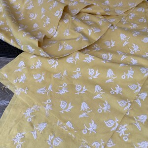 Gorgeous Yellow Linen Fabric With White Embroidered Flowers~floral ...