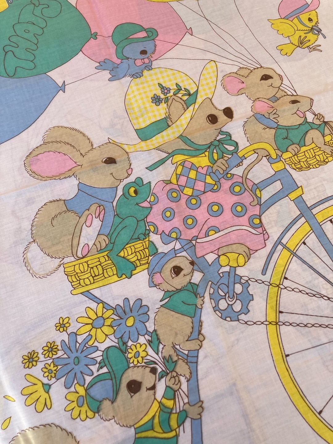 Friendly Critters Riding Bicycle Baby Quilt Fabrictwo Quilt Top Pieces ...