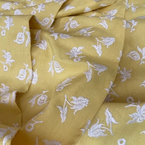 Yellow Linen Fabric With White Embroidered Flowers - 3.7 Yards - Etsy