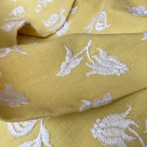 Gorgeous Yellow Linen Fabric With White Embroidered Flowers~floral ...