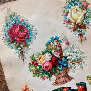 Birds Roses Flower Baskets Floral~scrapbook Page From Antique Victorian ...