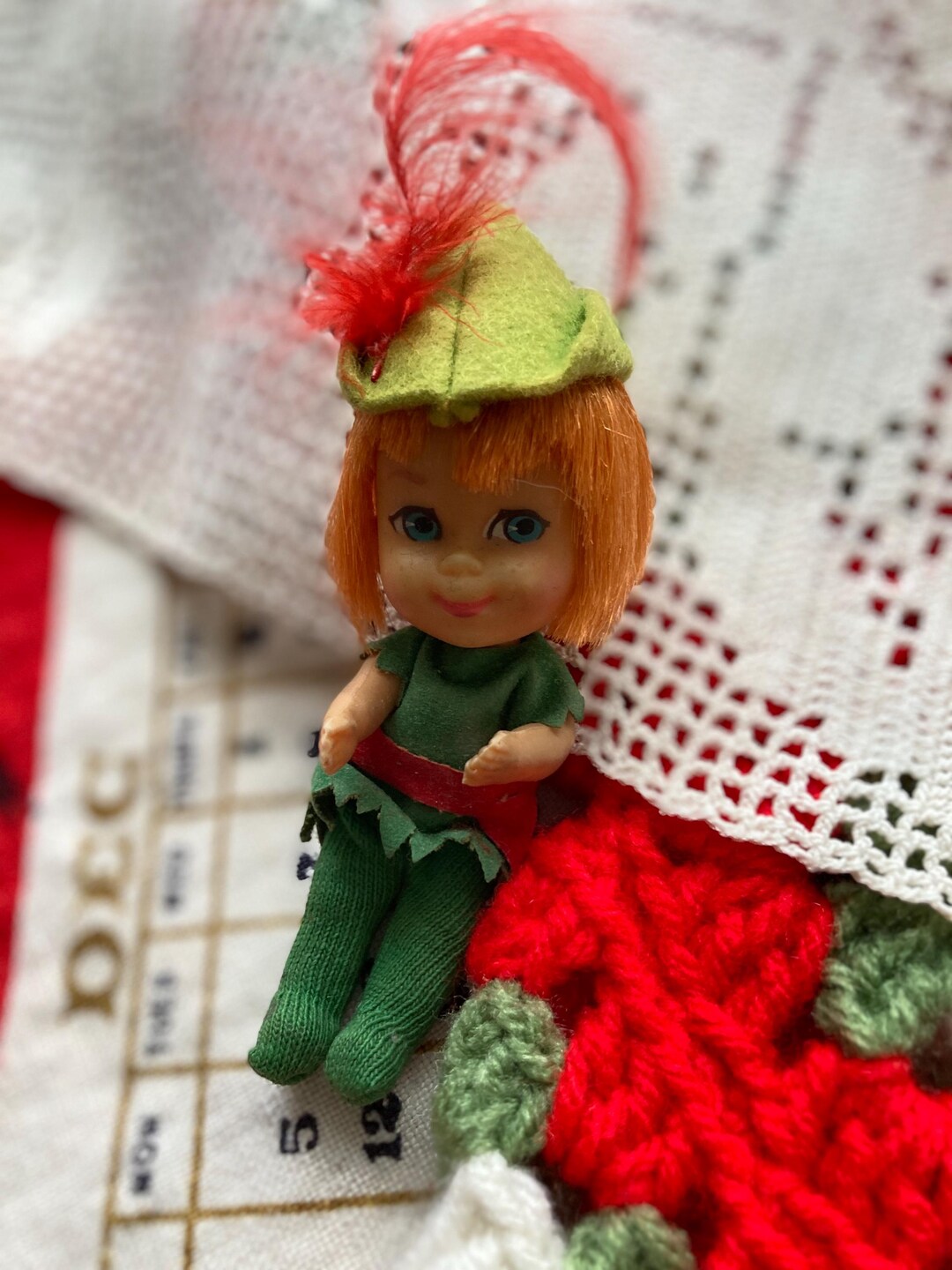 RESERVED for Cindy ** Kitschy Red-haired Elf in Green~vintage Christmas ...