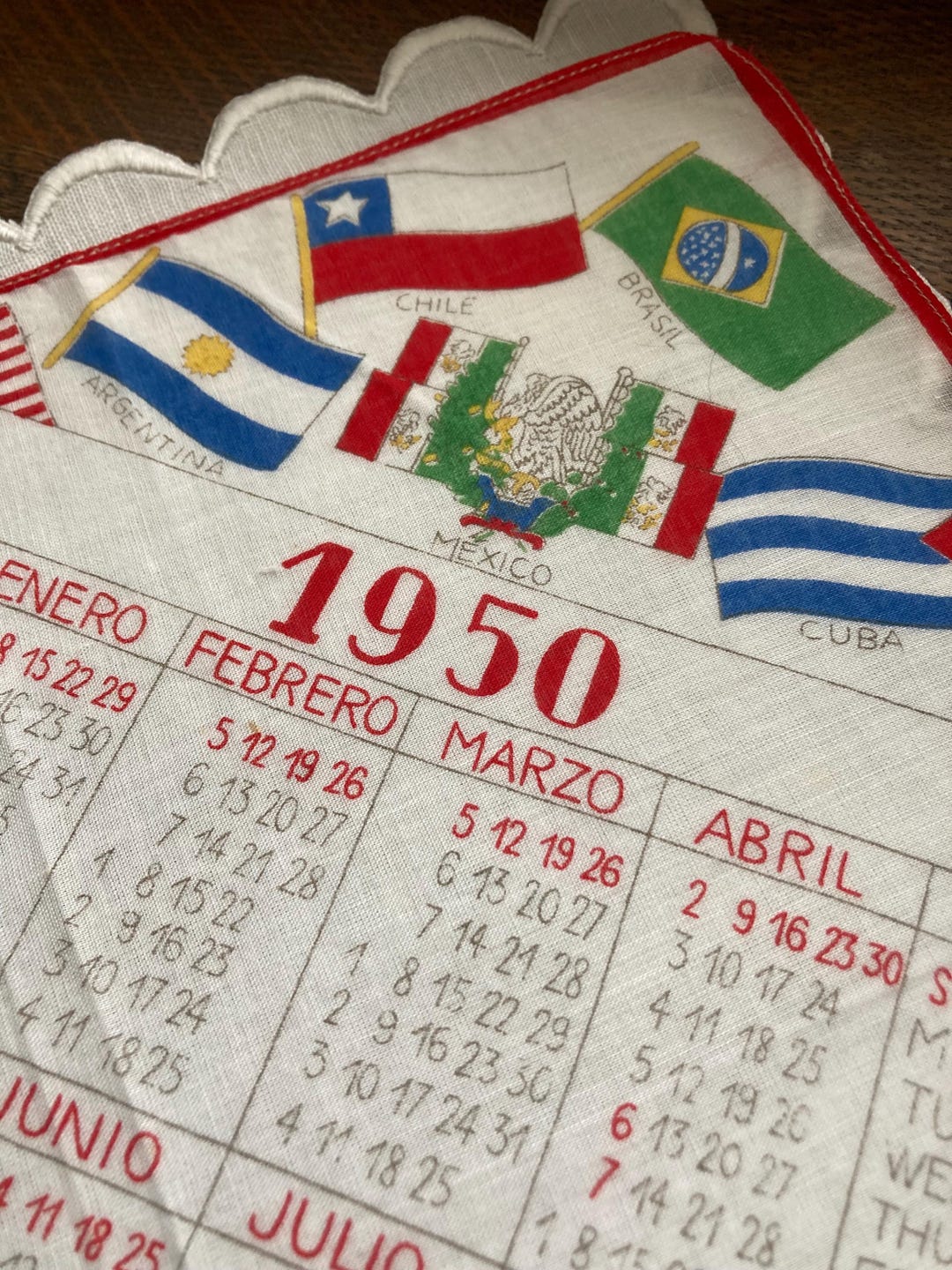 Vintage Mid-century Calendar Hanky From 1950 English and Spanish USA ...