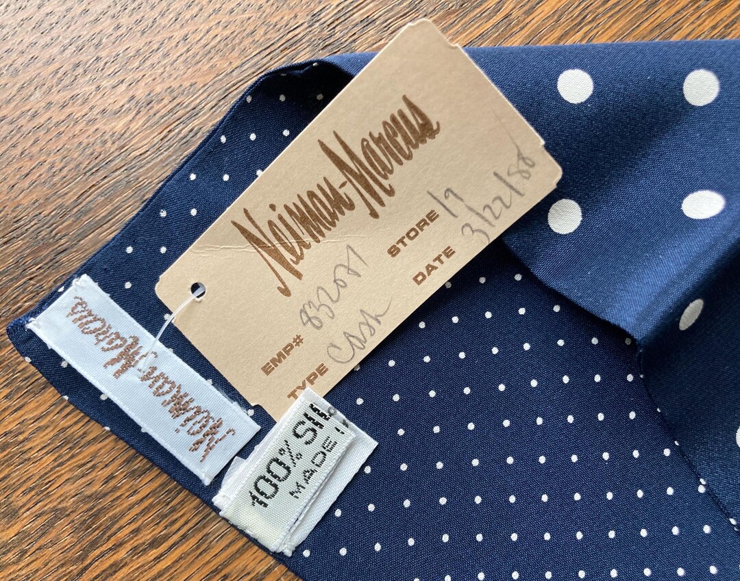 Navy Blue and White Small Polka Dots Pocket Square ~vintage New/old ...