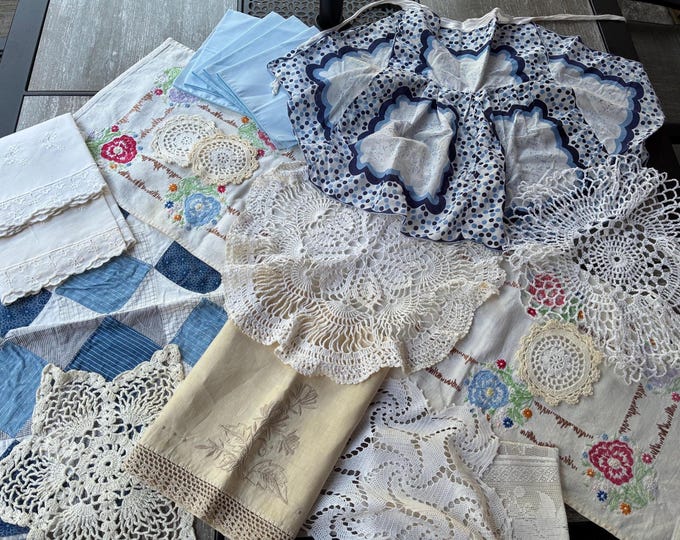 De-stash Vintage Linens Lot ~ Embroidery ~ Runners ~ Napkins ~ Quilted ...