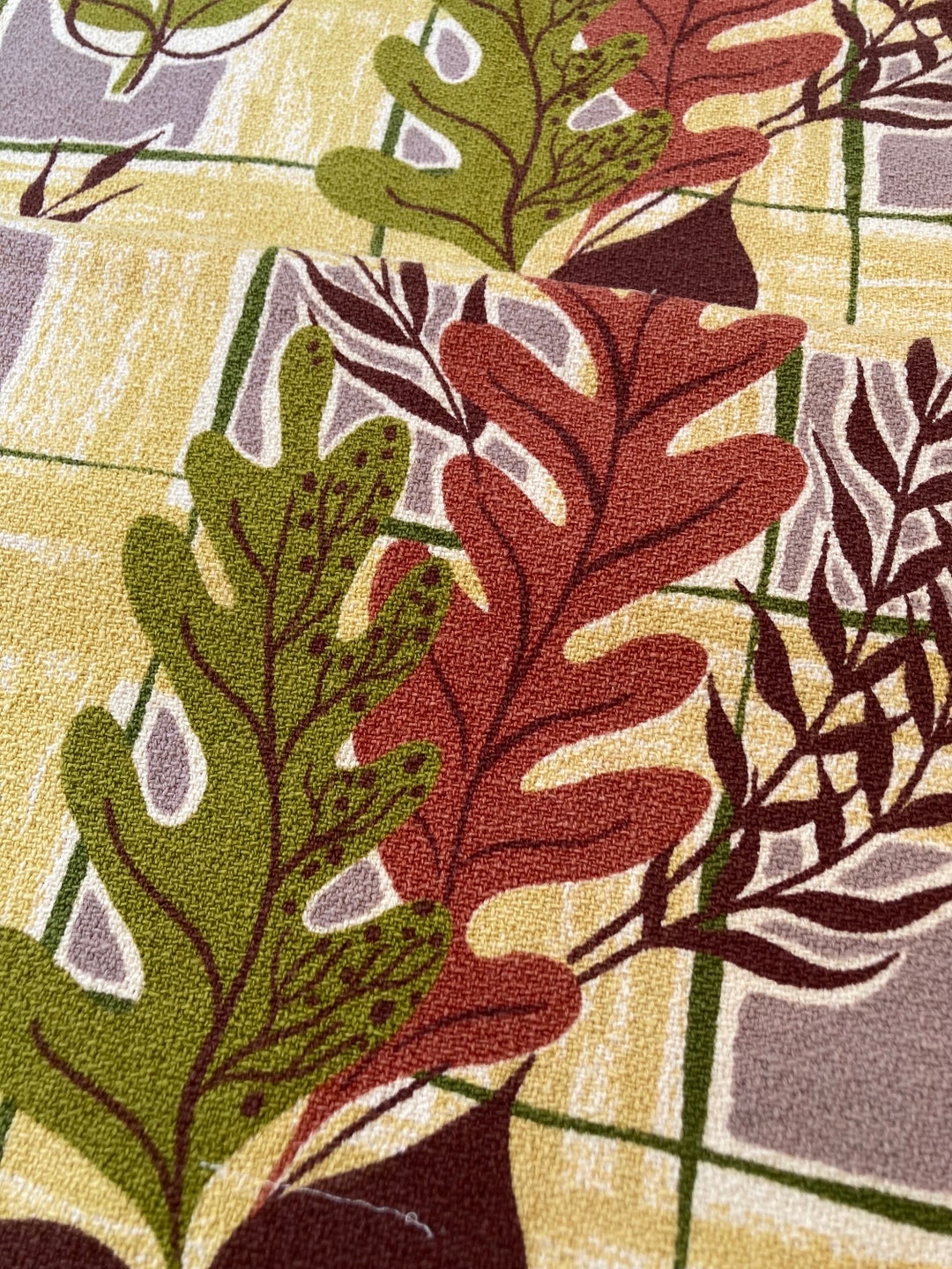 Vintage Bark Cloth Botanical Leavesmcm Mid-century Curtainstwo ...