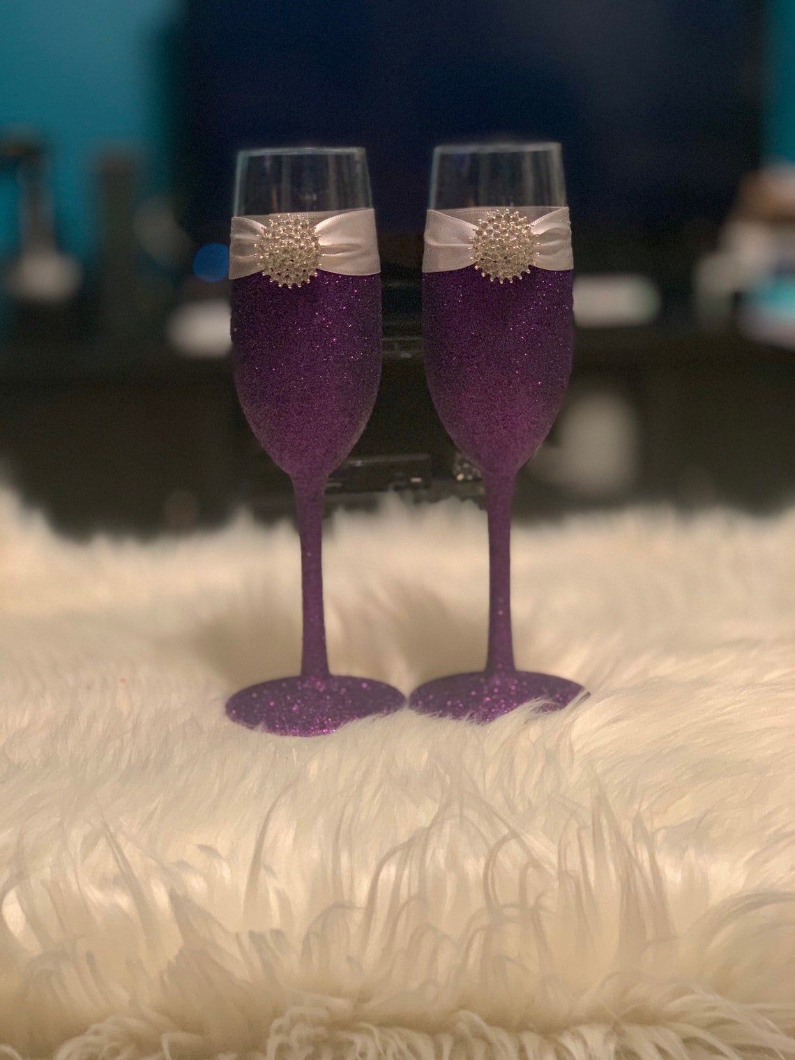 Purple and Silver Champagne Flutes - Etsy