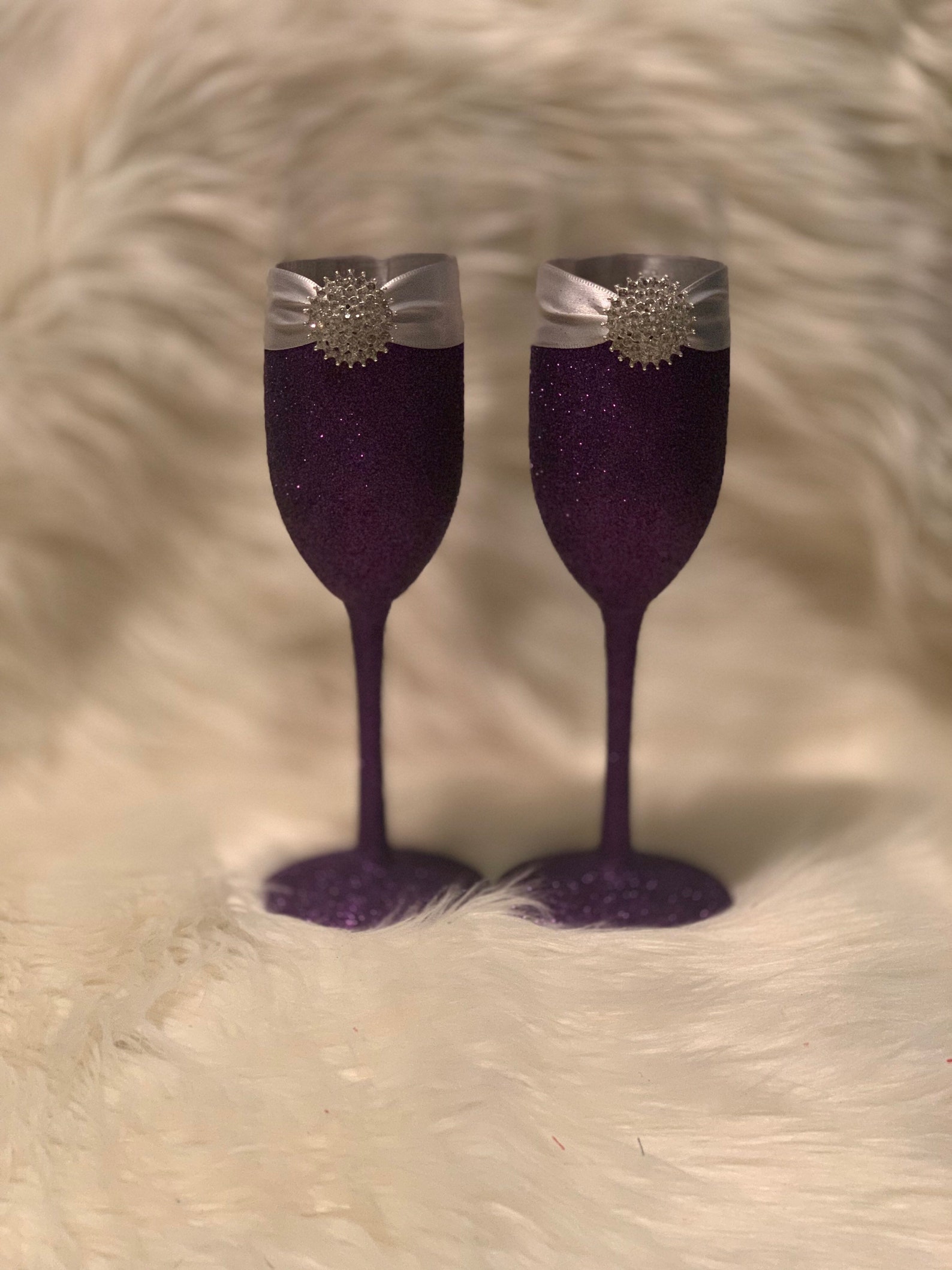Purple and Silver Champagne Flutes - Etsy
