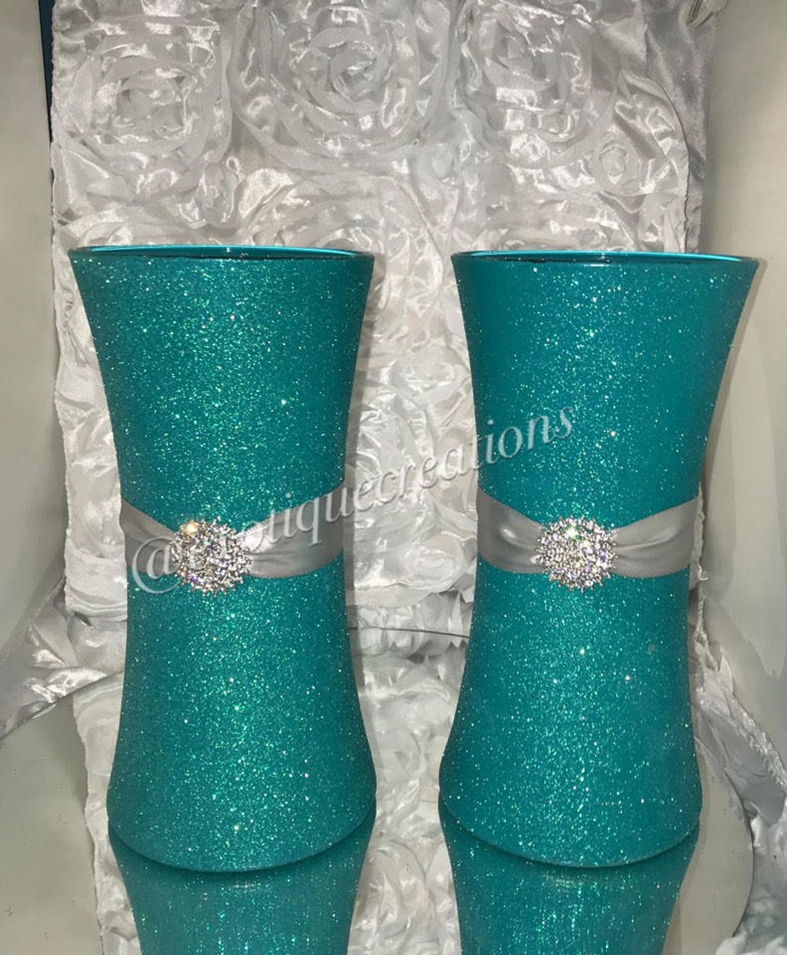 Aqua and Silver Centerpiece 2pc Set Aqua and - Etsy