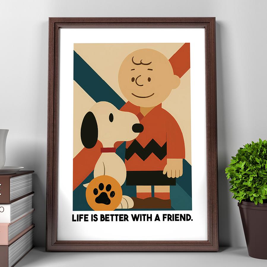 Snoopy and Charlie Brown Poster, Bauhaus Art Style, Illustrations ...