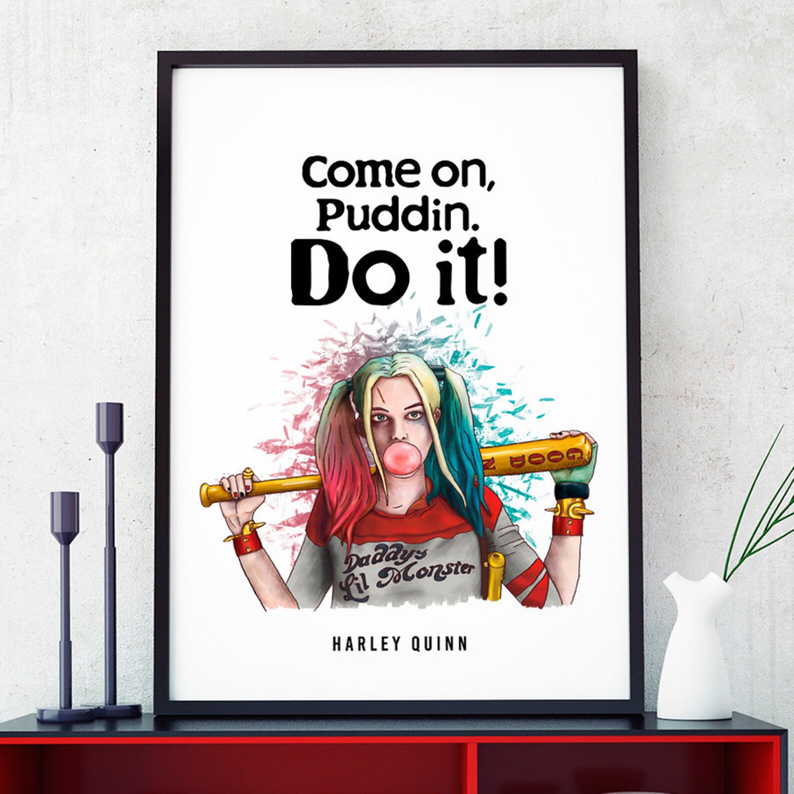 Harley Quinn Art Poster Come On Puddin. Do It Margot Robbie | Etsy