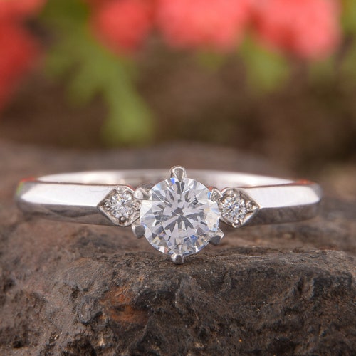 Dainty 925 Sterling Silver Simple Womens Engagement Ring Art - Etsy