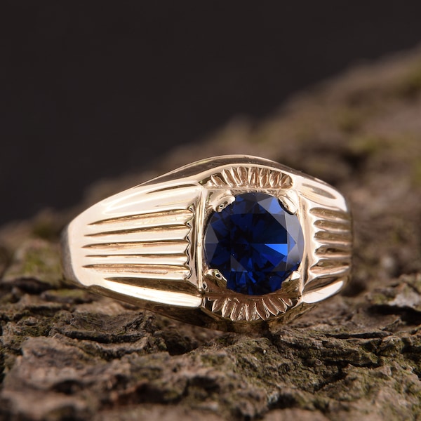Mens Blue Stone Gold Ring - Etsy