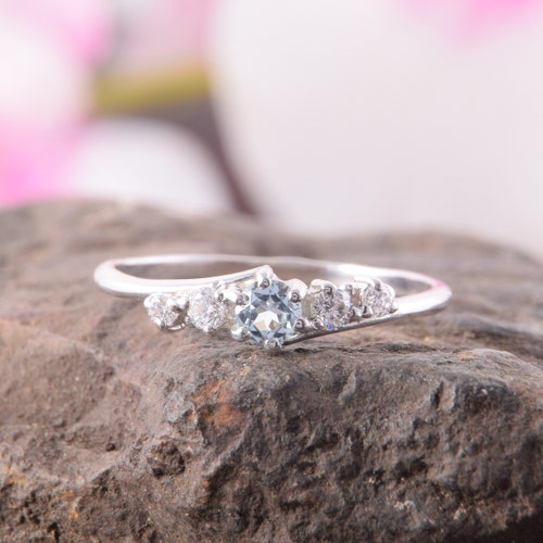Simple & Dainty 925 Sterling Silver Sky Blue Topaz Promise - Etsy