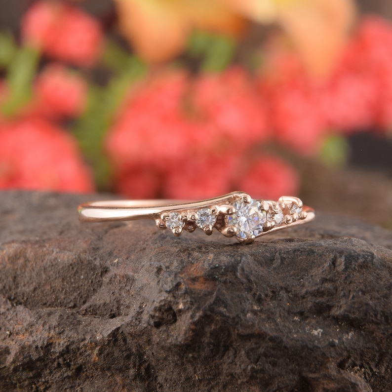 14k rose gold simple & dainty womens art deco engagement ring | Etsy